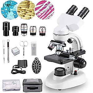 Compound Binocular Microscope,WF10x and WF25x Eyepieces,40X-2000X Magnification, LED Illumination Two-Layer Mechanical Stage,Microscope for Adults