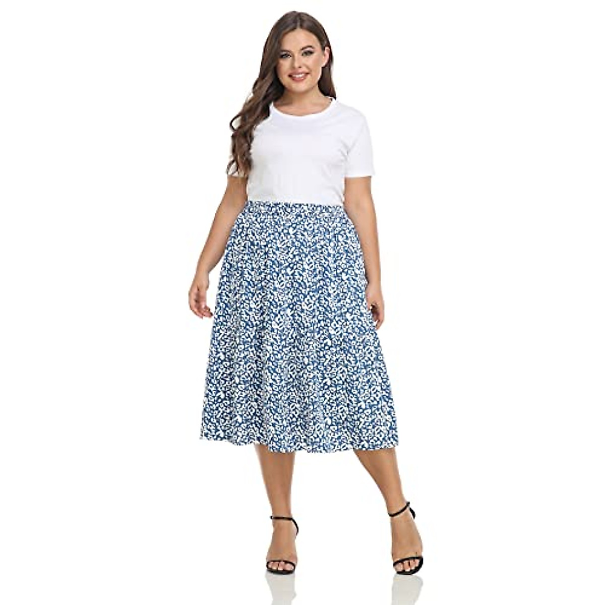 Classic Plus Size Skirts for Women Stretch Pleated Midi Skirt (2X,Leopard)