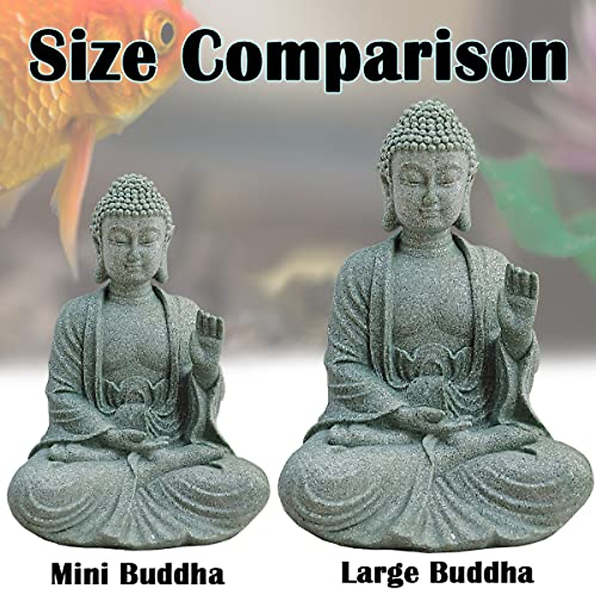 livelyfish Fish Tank Buddha Statue Handmade Japanese Aquarium Decoration Heavy-Duty Peace Hand Meditation Buda Sculpture for Aquarium Fish Tank Home Decor, Large-B