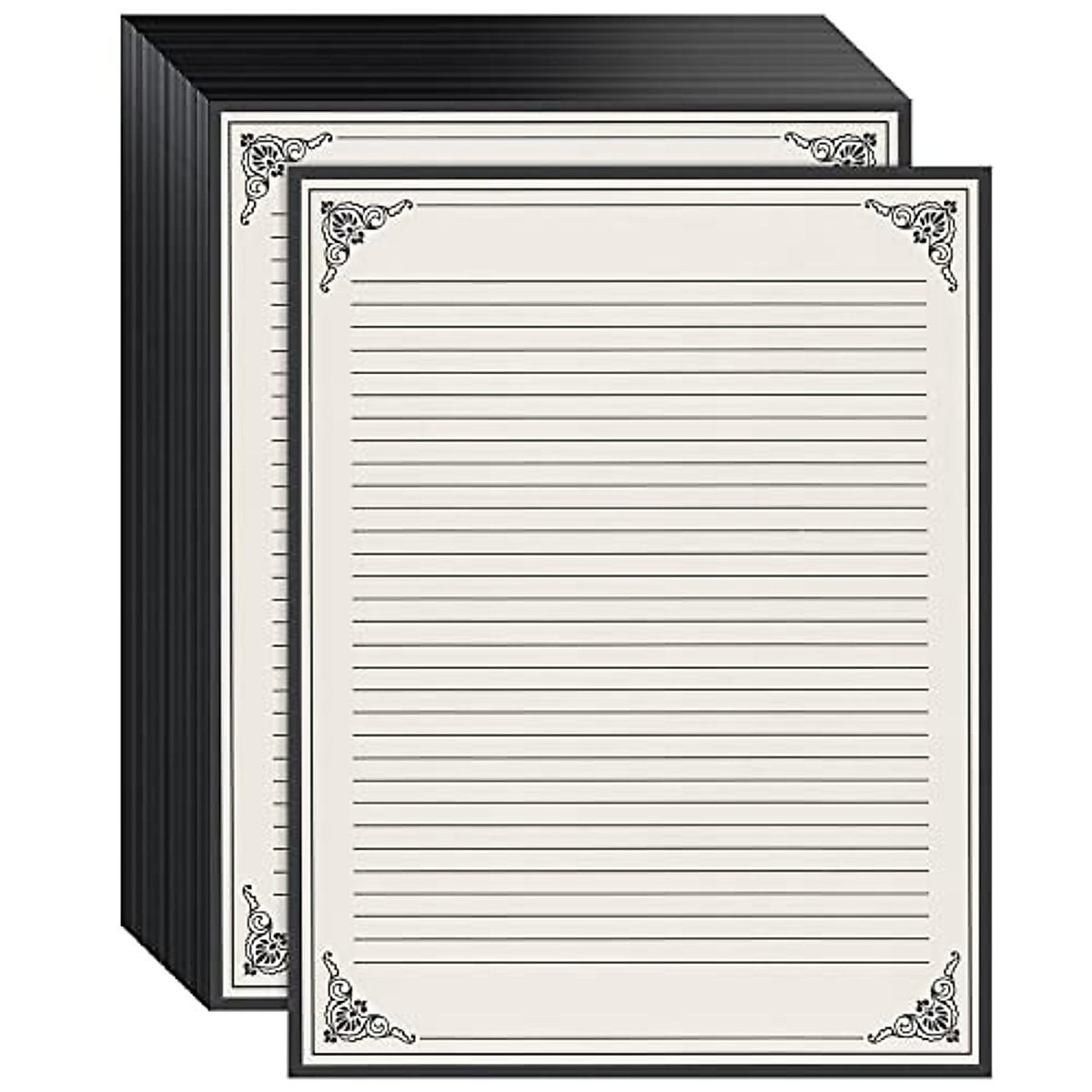 48 Sheets Fancy Vintage Style Lined Letter Writing Paper with Antique Border Design, 8.5 x 11 Inch Aged Stationery for Letters, Invitations