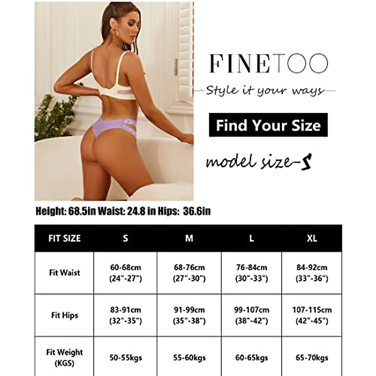 FINETOO Seamless Thongs for Women 6 Pack Sexy V-Wasit Women's Underwear No Show T-back Underwear for Women Panties