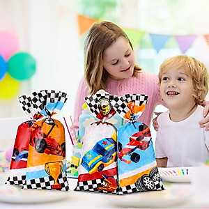 Spiareal 100 Pcs Race Car Party Treat Bags Cellophane Bags Race Car Gift Treat Bag Goodie Candy Bags with Ties Boys Race Car 1 Count (Pack of 100)
