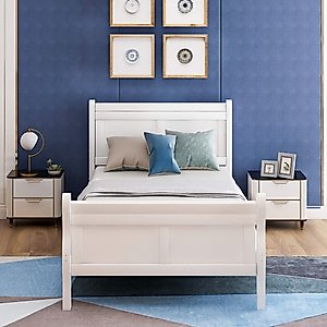 Harper & Bright Designs Twin Size Bed Frame with Headboard and Footboard, Wood Twin Platform Bed Frame with Wooden Slat Support, Sleigh Twin Bed for Kids,Boys, Girls,White
