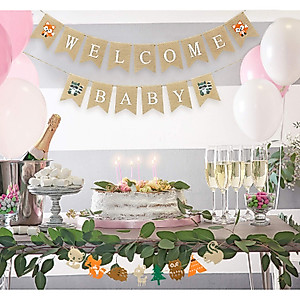 Woodlands Baby Shower Decorations Woodland Boy Baby Shower Banners, 1 Welcome Little Baby Banner, 2 Woodland Creatures Banners Deer Forest Animal Friends Garland Baby Shower Birthday Party Decor