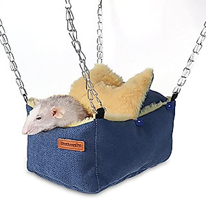 Hamster Hammock, Rat Toys and Accessories for Cage Dwarf Hamsters House Pet Beds, Small Pet Hammock Syrian Hideout, Fancy Rat Stuff Cage Accessories for Gerbils and Chipmunks (Blue)