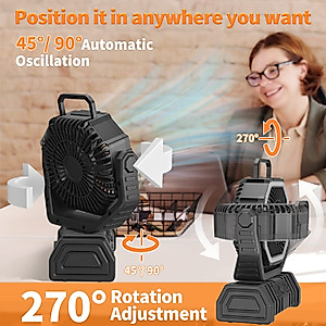 Portable Camping Fan Rechargeable with LED Lantern, 20000mAh Battery Powered Travel Fan with 1-8 Hour Timing Function, 270° Head Rotation, 4 Speeds Settings for Tents, Office, Desk, Camp and Fishing