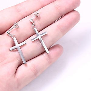Sllaiss 925 Sterling Silver Cross Dangle Earrings For Men Women Unisex Silver Cross Dangling Earrings Christian Cool Drop Earrings Christian Jewelry