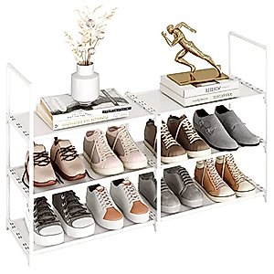 Yegazte Long 3-Tier Shoe Rack, Wide Shoe Storage Organizer Stackable Space Saving Shoe Shelf for 12-15 Pairs, Shoe Stand for Closet, Entryway and Hallway(White)