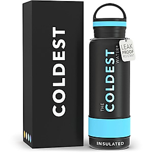 Coldest Insulated Water Bottle with Handle Lid | Leak Proof, Insulated Stainless Steel, Triple Walled, Sport Thermos Bottles, Metal Flask (‎Matte Black, 21 oz)