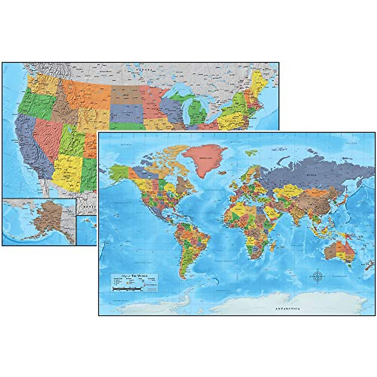 Laminated United States USA And World Map Poster. 24X36 Detailed 3d Durable Up to Date. Great for Classroom, Teacher, Student, Home, Business, History. US Maps Wall Poster Chart.