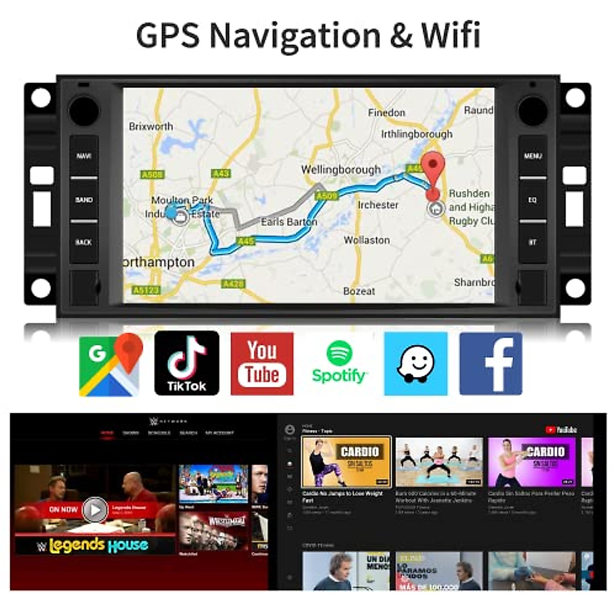 Android Car Stereo for Jeep Wrangler Stereo Chrysler Dodge with Wireless Apple Carplay Bluetooth 7 Inch Touch Screen Jeep Car Radio with WiFi GPS Navigation Mirror Link FM Radio + Backup Camera