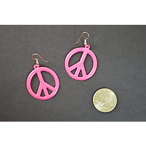 Hot Pink Hippie Peace Sign Dangle Earrings
