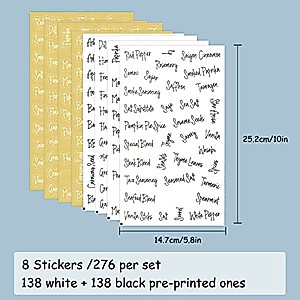 Simfree Kitchen Labels,276 Spice Jar Labels,Pantry Labels,White + Black Script Preprinted Stickers,Waterproof,Tear Resistant,Food Containers Organization Labels Organize Storage Containers,Black+White