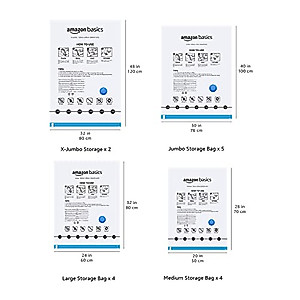 Amazon Basics Vacuum Compression Zipper Storage Bags With Hand Pump, 15-Pack, Multiple, White