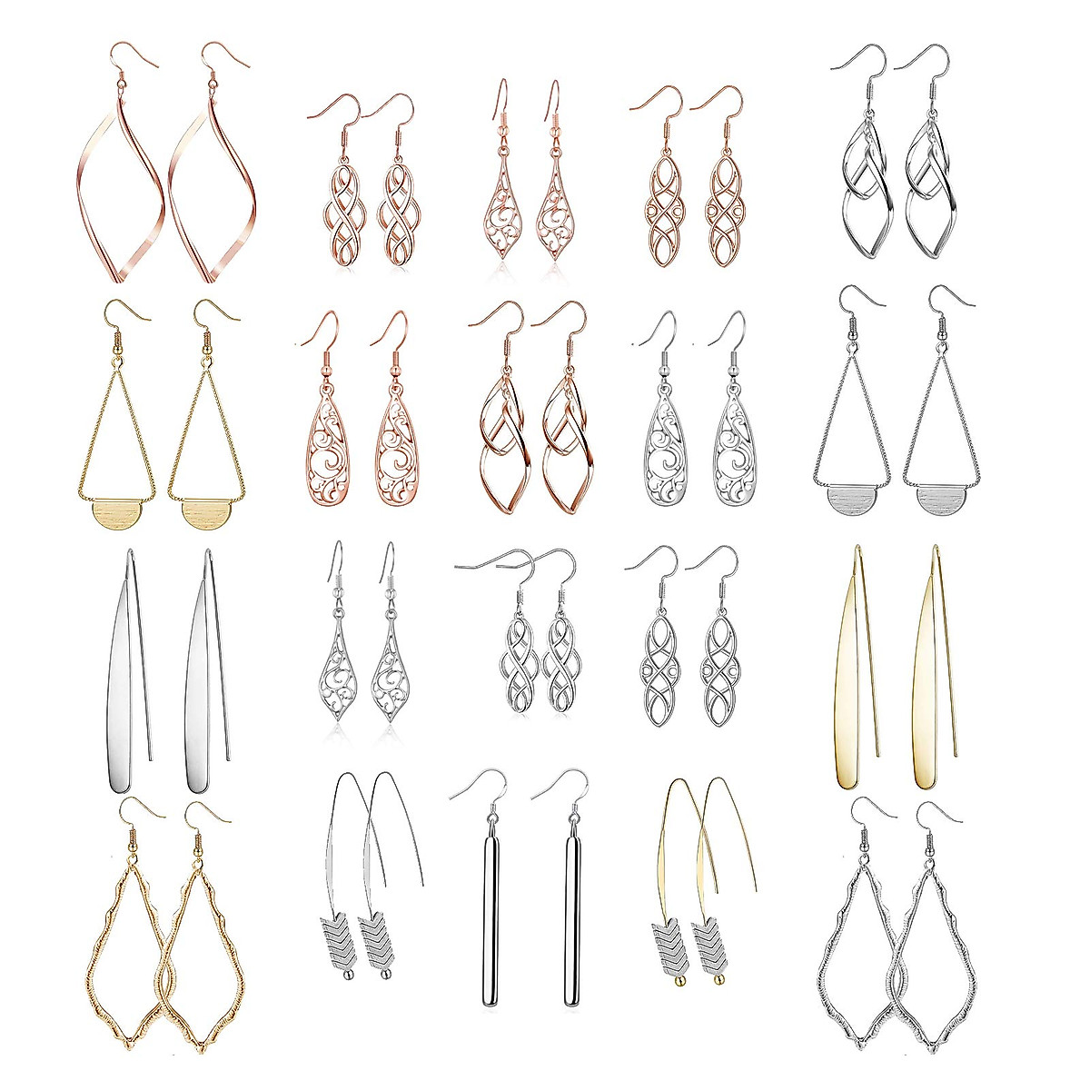 20 Paris Assorted Dangle Earrings for Women Fashion-Celtic Earrings for Women Gold Bar Earrings for Women Dangle Earrings Set for Women Cute Earrings Filigree Earrings