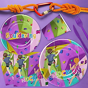 APOWBLS Rock Climbing Birthday Decorations Tableware - Rock Climbing Party Supplies, Paper Plate, Cup, Napkin, Tablecloth, Cutlery, Rock Climbing Camping Adventure Theme Party Decorations | Serve 24