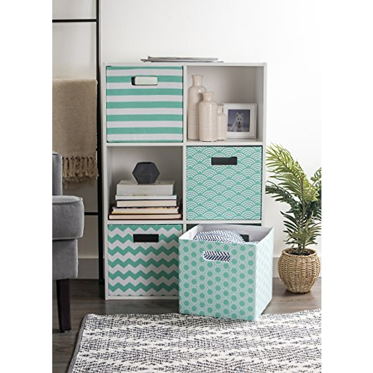 DII Collapsible Hard Sided Bin, Waves, Aqua, Large