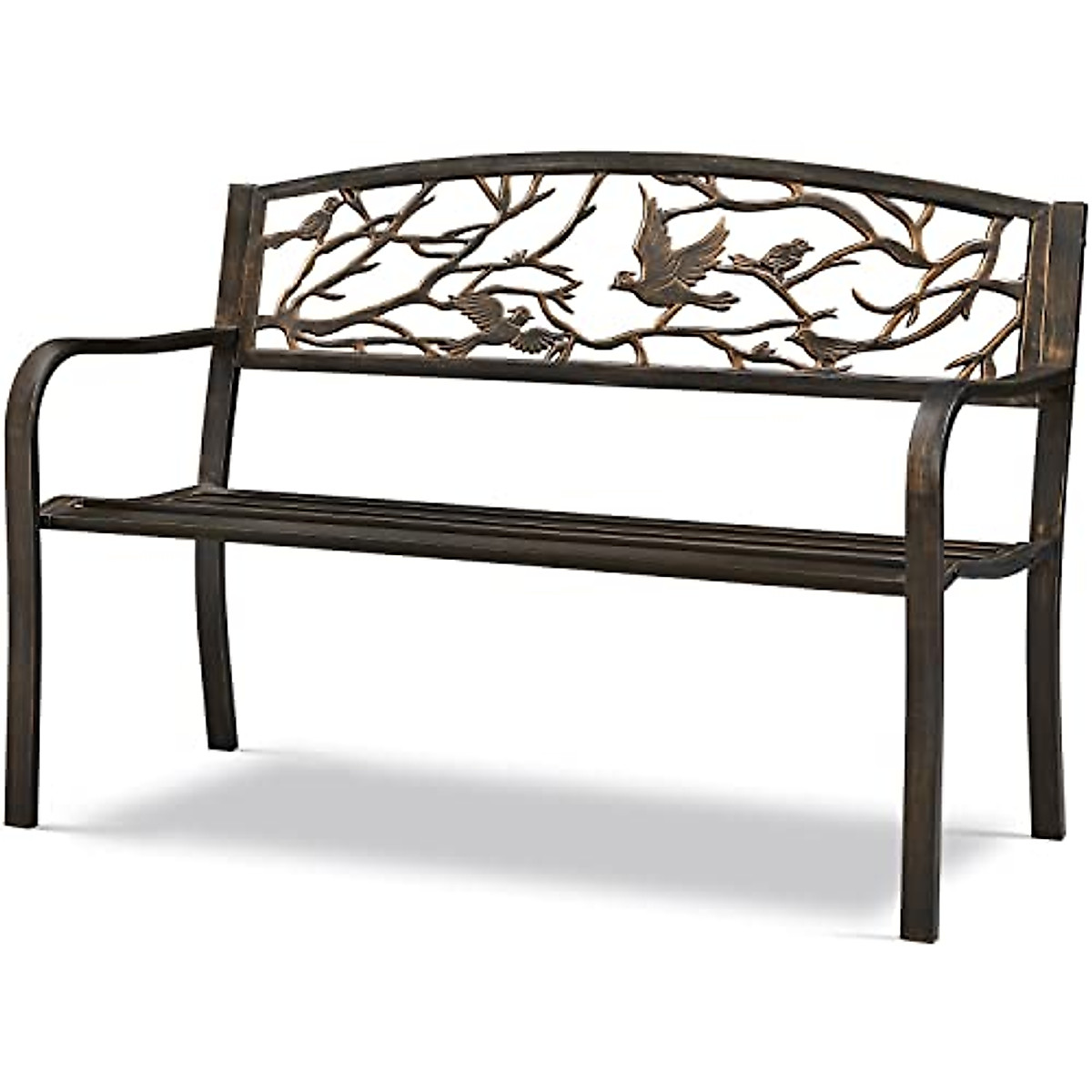 Topeakmart 50in Steel Garden Bench Outdoor Metal Benches, with Backrest and Armrest, Antique Metal Bench Patio Furniture for Yard Porch Path Work Entryway