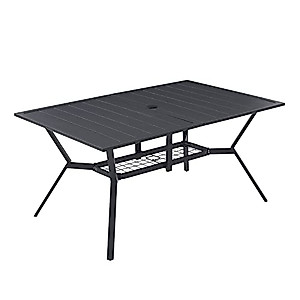 DIFY Rectangle Outdoor Dining Table for 6, 59"x 38" Patio Dining Table with Umbrella Hole, All Weather Outdoor Table for Lawn Garden, Black