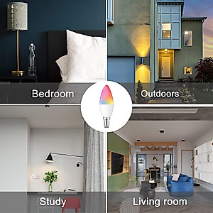 Smart Light Bulbs E12 RGB+CCT Led WiFi+Bluetooth Smart Bulbs 300lm 40W Equivalent Multicolor and Dimmable, Halloween light bulbs Work with Alexa Google Smart Things WiFi(2.4GHz) No Hub Required 5Pack