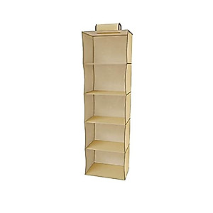 plastific 5 Tier Hanging Wardrobe Storage Shelf Organiser Breathable Closet Pockets Unit Cupboards Shelves Foldable for Clothes Sweaters Shoes Accessories…