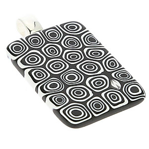 GlassOfVenice Murano Glass Millefiori Pendant Rectangular - Black and White