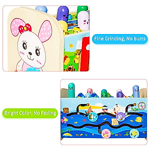 Aomola Wooden Hammering Pounding Toy Bench with Fishing Game, Xylophone, Moving Gears, Clock, Educational Montessori Musical Toys Gifts for Toddlers Kids Baby Boys Girls