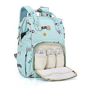 Diaper Bags Backpack Baby Bag for Mom Dad Baby Girls Boy, Cute Mult Diaper Nappy Bag Travel Back Pack,Waterproof Maternity Changing Bag Baby Stuff with USB Charging Port Stroller Straps Large Blue