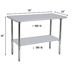 Stainless Steel Work Table w/ Undershelf ,36" x 24" inch Commercial Kitchen Work & Prep Table for for Restaurant, Home and Hotel.