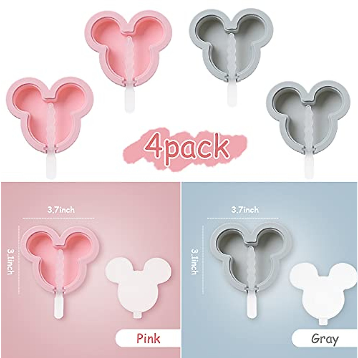 Silicone Popsicle Molds, Cute Ice Pop Molds Reusable Cake Pop Mold Set with Lid Popsicle Sticks, Easy Release BPA Free Cartoon Ice Cream Mold for Kids