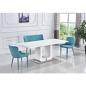 63"/78.7" Extendable Dining Table with Butterfly Leaf, High Gloss Lacquer Coating and Pedestal Base in White/Chrome