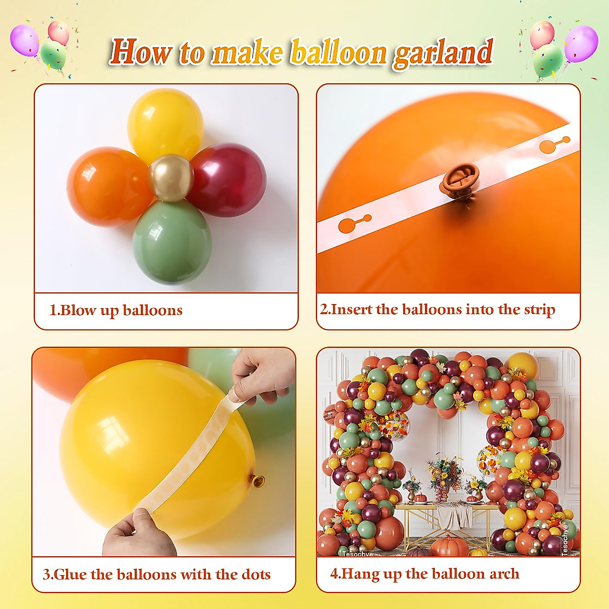 182 Pcs Fall Balloon Garland Arch Kit, Burnt Orange Wine Red Sage Green Mustard Yellow Metallic Gold Balloons Garland Kit for Thanksgiving Autumn Fall Birthday Baby Shower Party Decorations