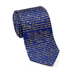 Josh Bach Men's Constitution of United States We the People Silk Necktie Blue Gold, Made in USA