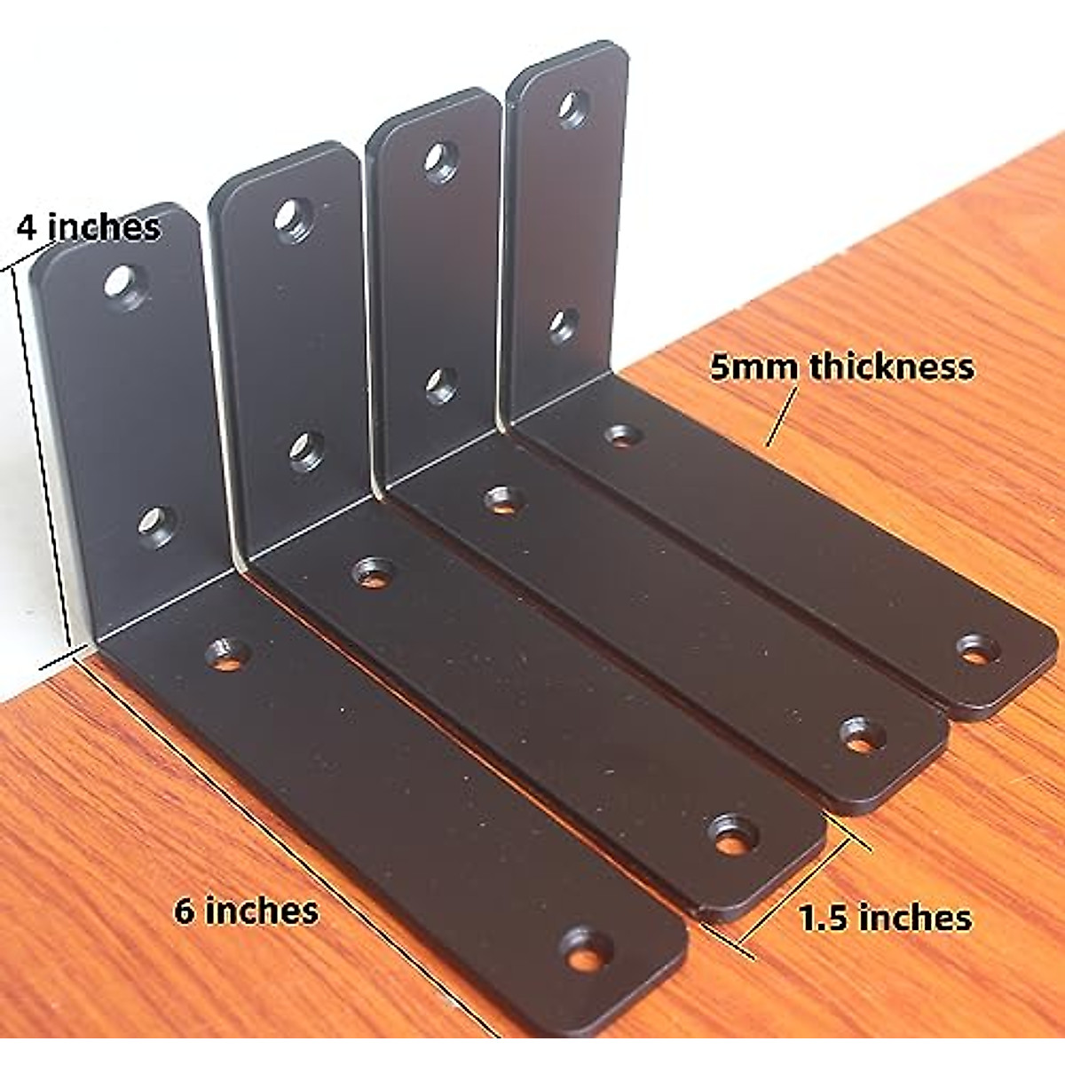 8 Pack - L 6" x H 4" x W 1.5", 5mm Thick Black L Shelf Bracket, Iron Shelf Brackets, Metal Shelf Bracket, Industrial Shelf Bracket Decorative Shelving, Shelf Supports with Screws