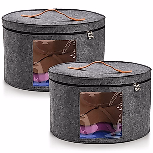 SOUJOY 2 Pack Hat Box with Lid, 16.5 x 10 Foldable Felt Hat Storage Box, Travel Case Clothes Storage Bin, Round Hat Organizer for Men Women Stuffed Animal Toy Clothes
