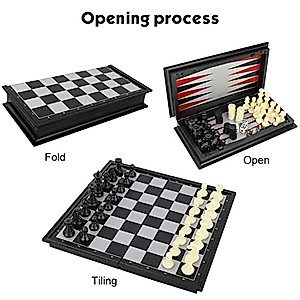 Aomola Travel Chess Set for Kids and Adults 3 in 1 Magnetic Chess Checkers Backgammon Folding Board Games Educational Toys with Storage Bag, 9.8" x 9.8"