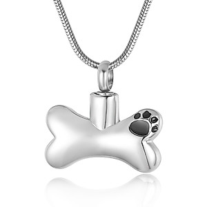 VEKETE Bone Cremation Jewelry Pet Dog Cat Memorial Urn Necklace Stainless Steel Black Paw Print Souvenir