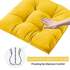 downluxe Outdoor Chair Cushions, Waterproof Tufted Overstuffed U-Shaped Memory Foam Seat Cushions for Patio Funiture, 19" x 19" x 5", Yellow, 2 Pack
