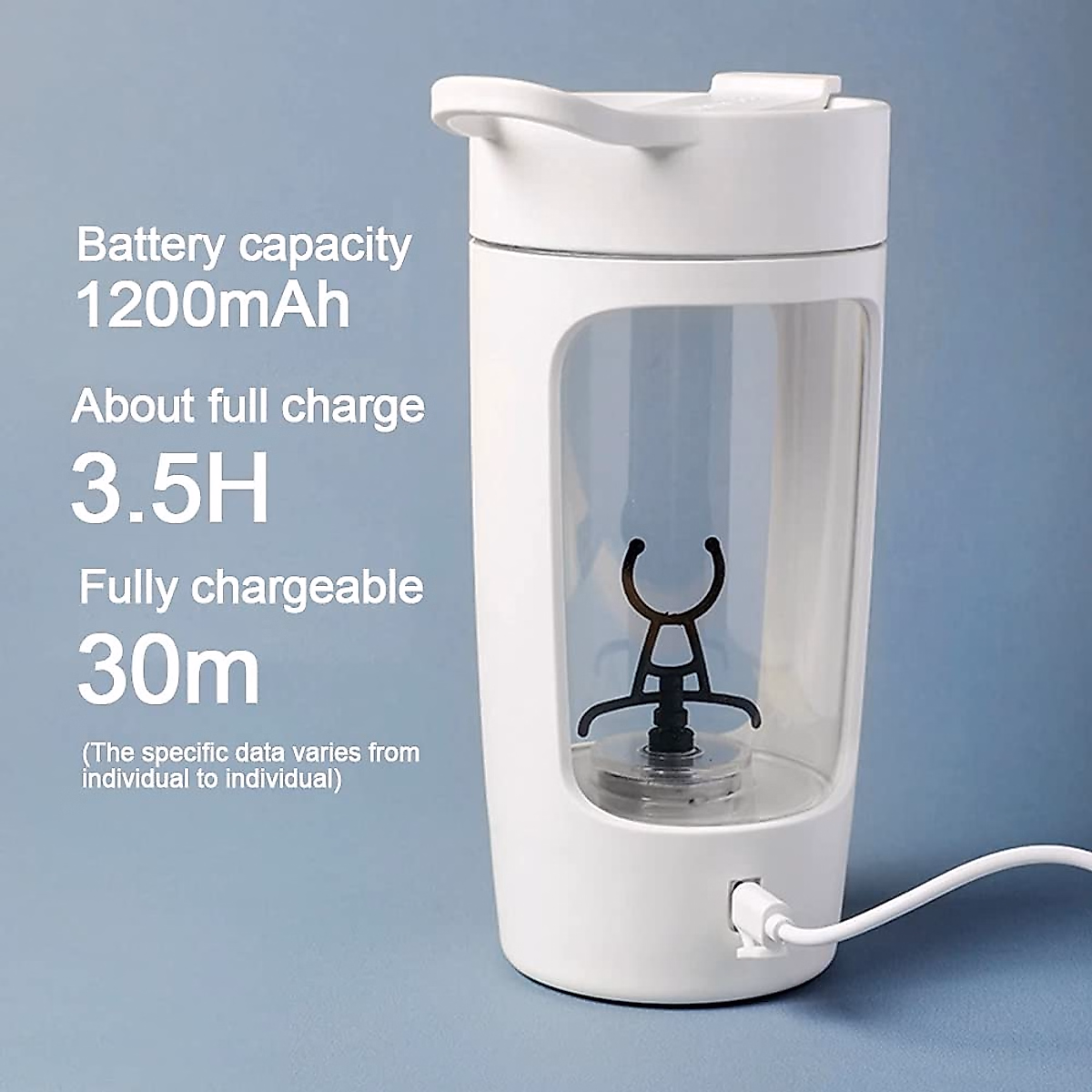 650ml USB Charging Self Stirring Water Bottle Automatic Mixing Mug for Coffee Milk Mixing Water Bottle Cup Drinkware Smart Cup (white)