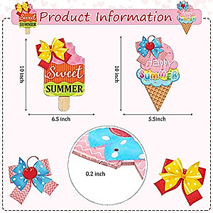 2 Pieces Ice Cream Sandbeach Hanging Sign Happy Summer Wood Sign Sweet Summer Wood Ornaments Summer Welcome Sign Door Wood Hanging Sign for Summer Holiday Party Home Door Wall Window Decor (Ice Cream)