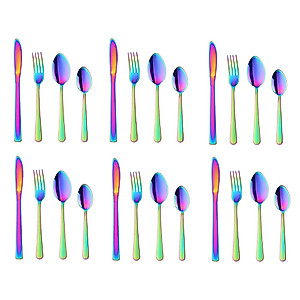 BuyGo Rainbow Silverware Set Flatware Set Stainless Steel Colorful Dinnerware Set 24-Piece Multicolor Cutlery Set, Service for 6
