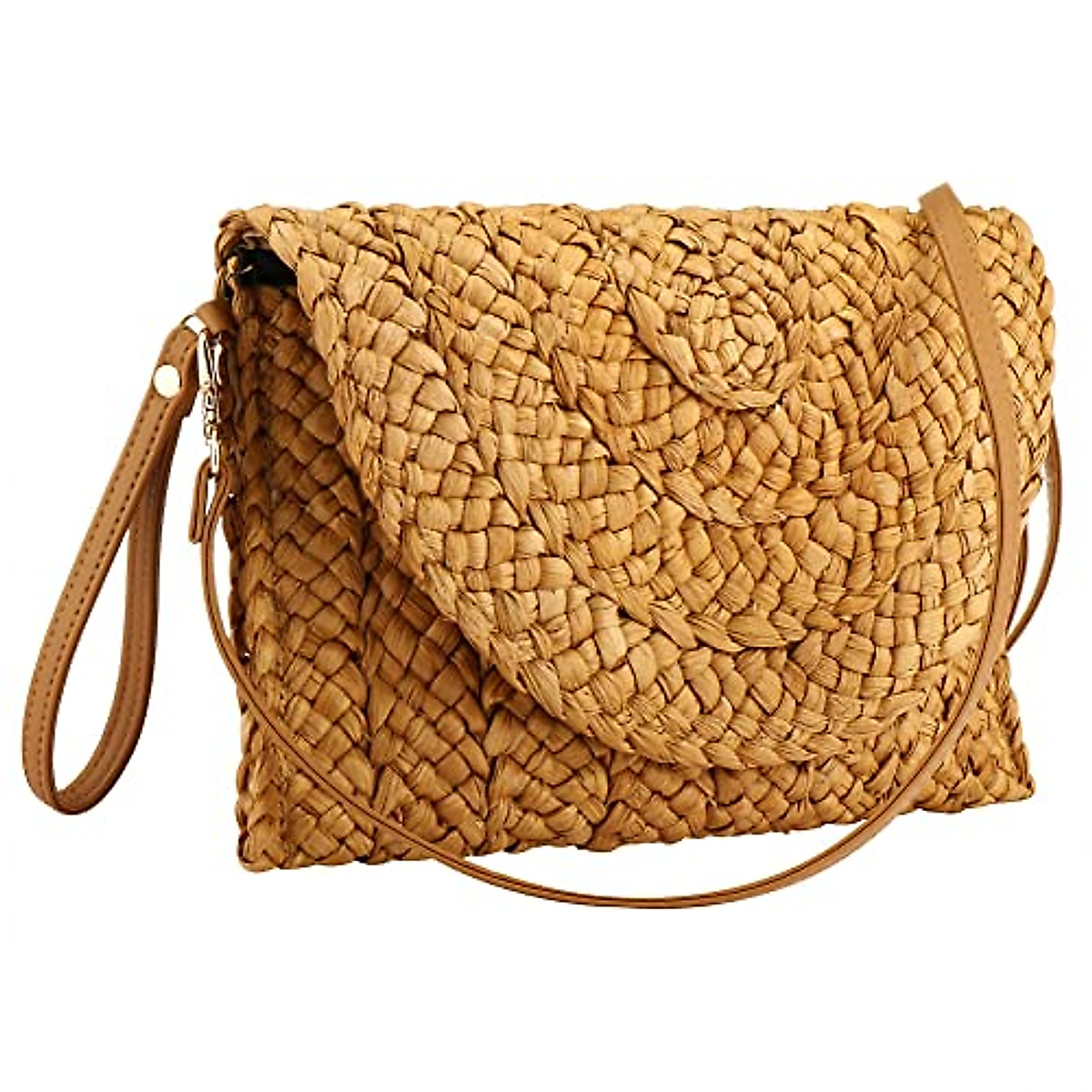 Summer Straw Clutch Envelope Woven Shoulder Bag Crossbody Handbag Purse Wallet for Women (Coffee color)