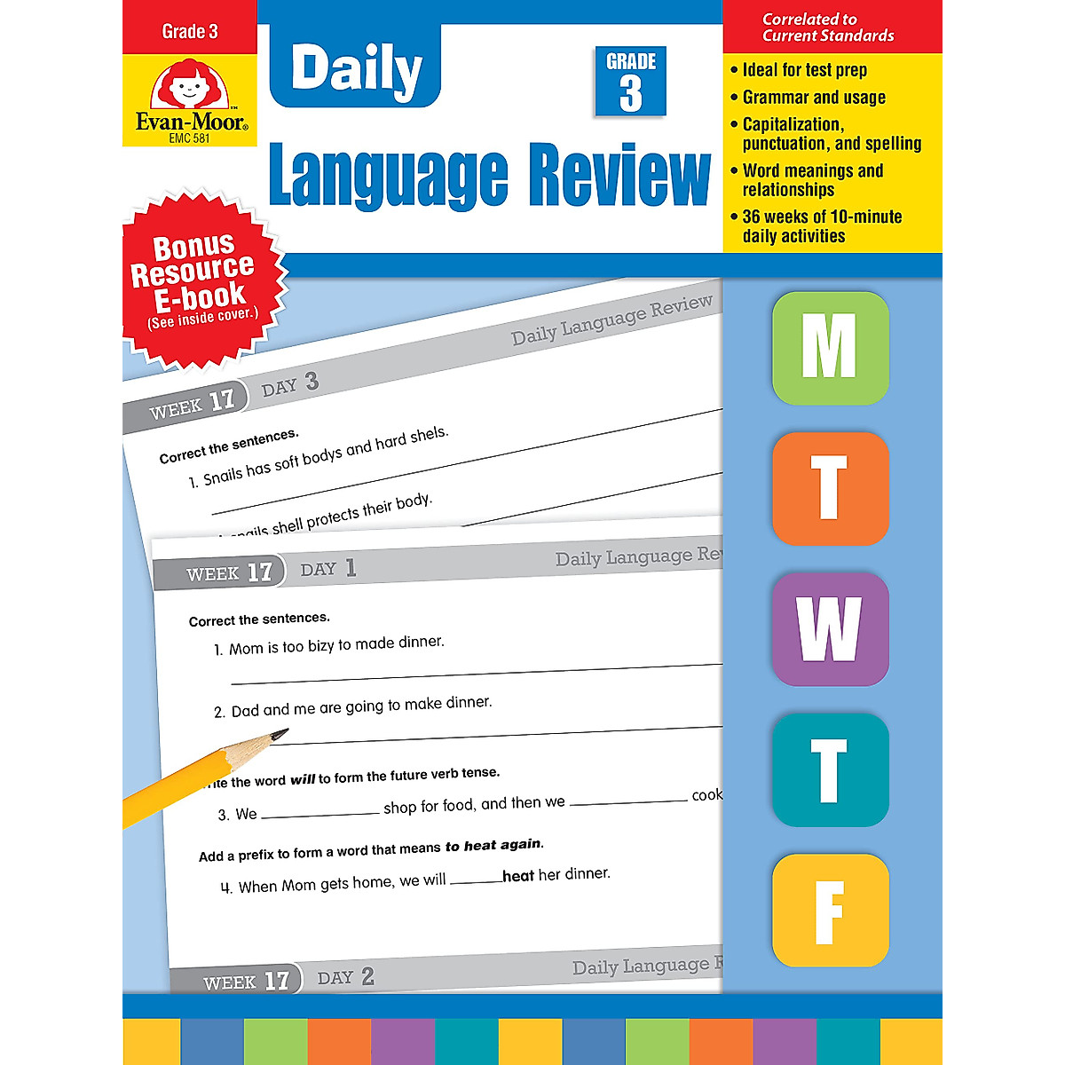 Evan-Moor Daily Language Review, Grade 3 Actvities Homeschooling & Classroom Resource Workbook, Reproducible Worksheets, Teacher Edition, Daily Practice, Skills Assessment, Grammar, Punctuation