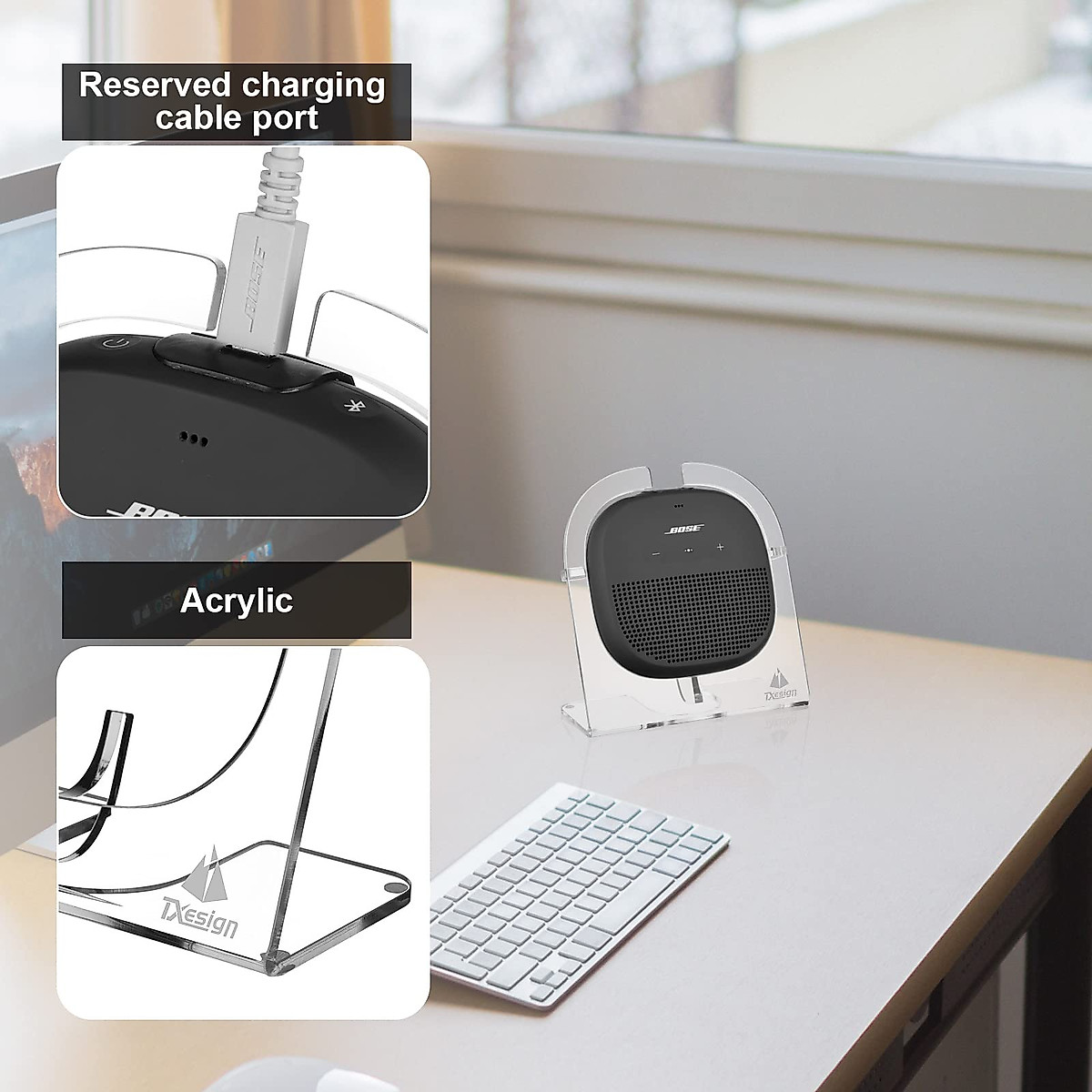 TXEsign Desktop Stand for Bose SoundLink Micro Portable Speaker, Acrylic Speaker Stand Holder Shop Display Stand Table Stand Holder Anti-Slip Base Stand (Transparent)