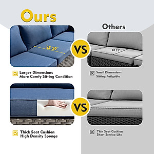 CAODOC 11 Pieces Outdoor Patio Furniture Set, Rattan Wicker Sectional Swivel Rocker Chairs Sets with Fire Pit, Swivel Glider Chairs, and Coffee Table