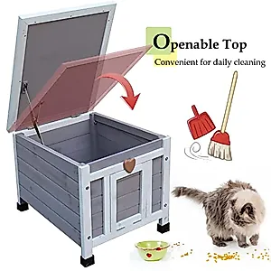 Rockever Cat House Outside, Feral Cat House Outdoor Weatherproof Rabbit Hutch Small, Wooden Small Pet House and Habitats