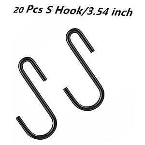 BfyBest 20 Pack Heavy Duty S Hooks Black S Shaped Hooks Hanging Hangers Hooks for Kitchen, Bathroom, Bedroom and Office: Pan, Pot, Coat, Bag, Plants 20 Pack/S Hook/Black/3.54 inch)
