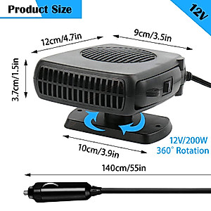 12V Car Heater,Portable 200W High Power 2 in 1 Fast Heating Defrost Defogger,Plug The Cigarette Lighter Directly Into The Cigarette Lighter Hole Of The Car, Suitable for all cars