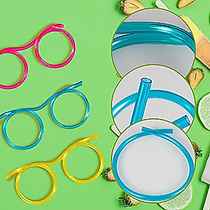 MOTZU 4 Pieces Silly Straws, Novelty Flexible Soft Drink Eyeglasses, Fun Party Drinking Straw Eye Glasses, Crazy Funky Drinking Tube For Party Supplies, Children Kids Birthday (Random Color)