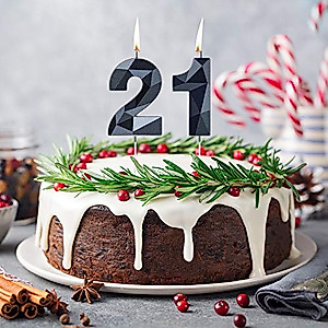 21st Number Birthday Candles 3D Diamond Shape Numeral Candles Happy Birthday 21 Candles Cake Topper for Birthday Wedding Decoration Theme Party Anniversary, 2 Inch (Black)